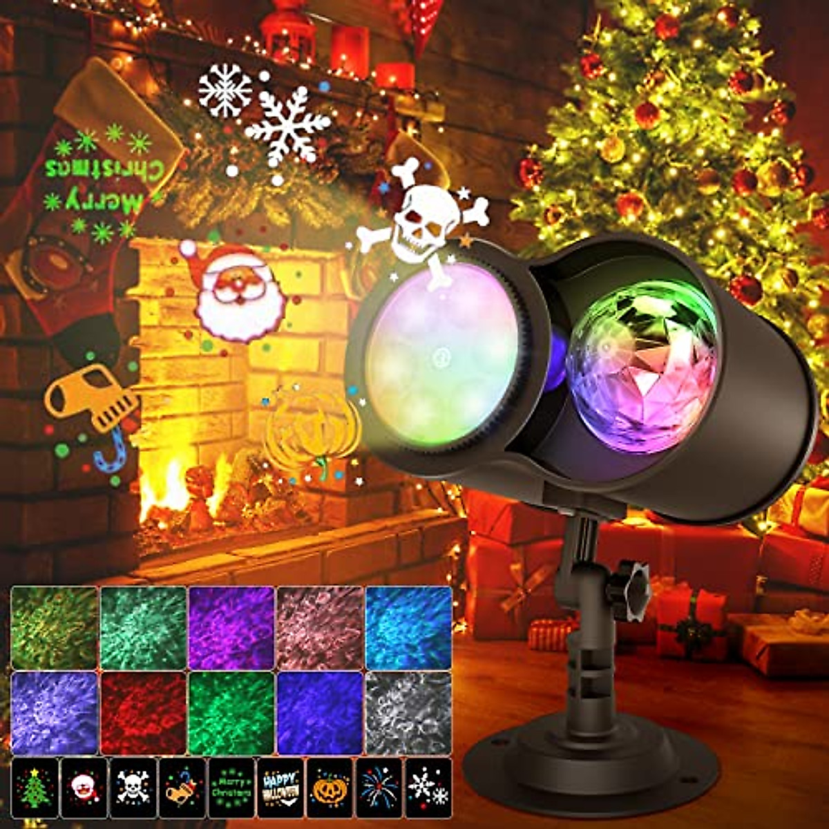 Christmas Halloween Projector Lights, Remote Control Timer 2-in-1 Ocean Wave Snowflake LED Projection Lamp Waterproof, Indoor Outdoor LED Projector Light for Holiday Party Garden Landscape Decorations