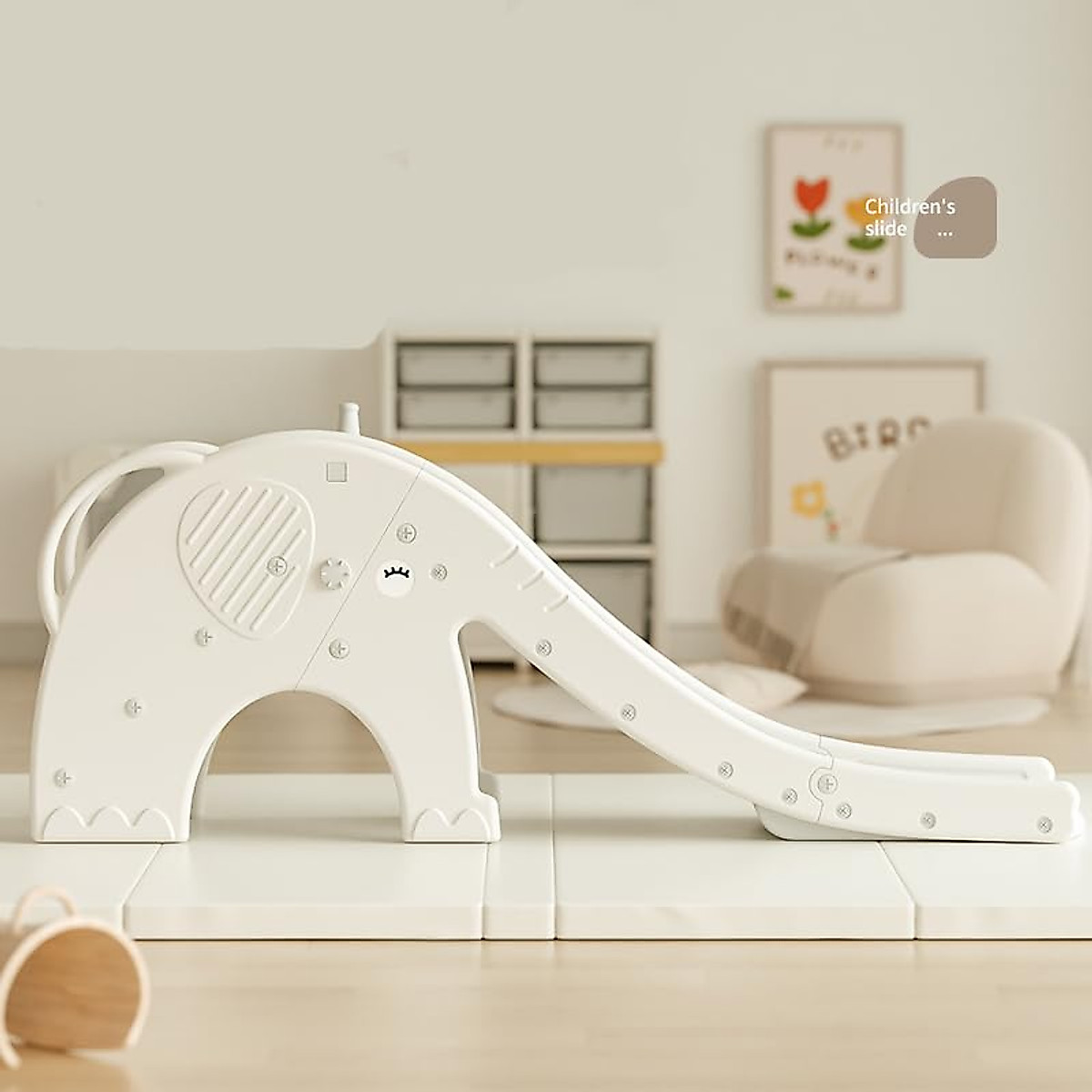 Kids Slide for Toddler with Basketball Hoop Plastic Freestanding Indoor Slide 3 Enclosed Steps Toddler Slide Ring Toss Game White