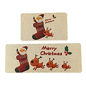 Christmas Kitchen Rug Sets - Anti Fatigue Christmas Kitchen Floor Mats Anti Fatigue Kitchen Rugs and Mats Rubber Back Washable Christmas Kitchen Mats Set 2 Piece 17''x29''+17''x47'' LISIBOOO