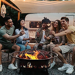 Wood Fire Pits,Bonfire Pit,Fire Pits for Outside,30 Inch Round Cast Iron Fire Pit for Patio,Backyard with Spark Screen,Fire Poker and Metal Grate (Flame)