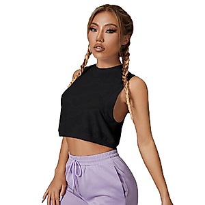 Floerns Women's Sleeveless Gym Exercise Athletic Yoga Breathable Crop Tank Top Black L