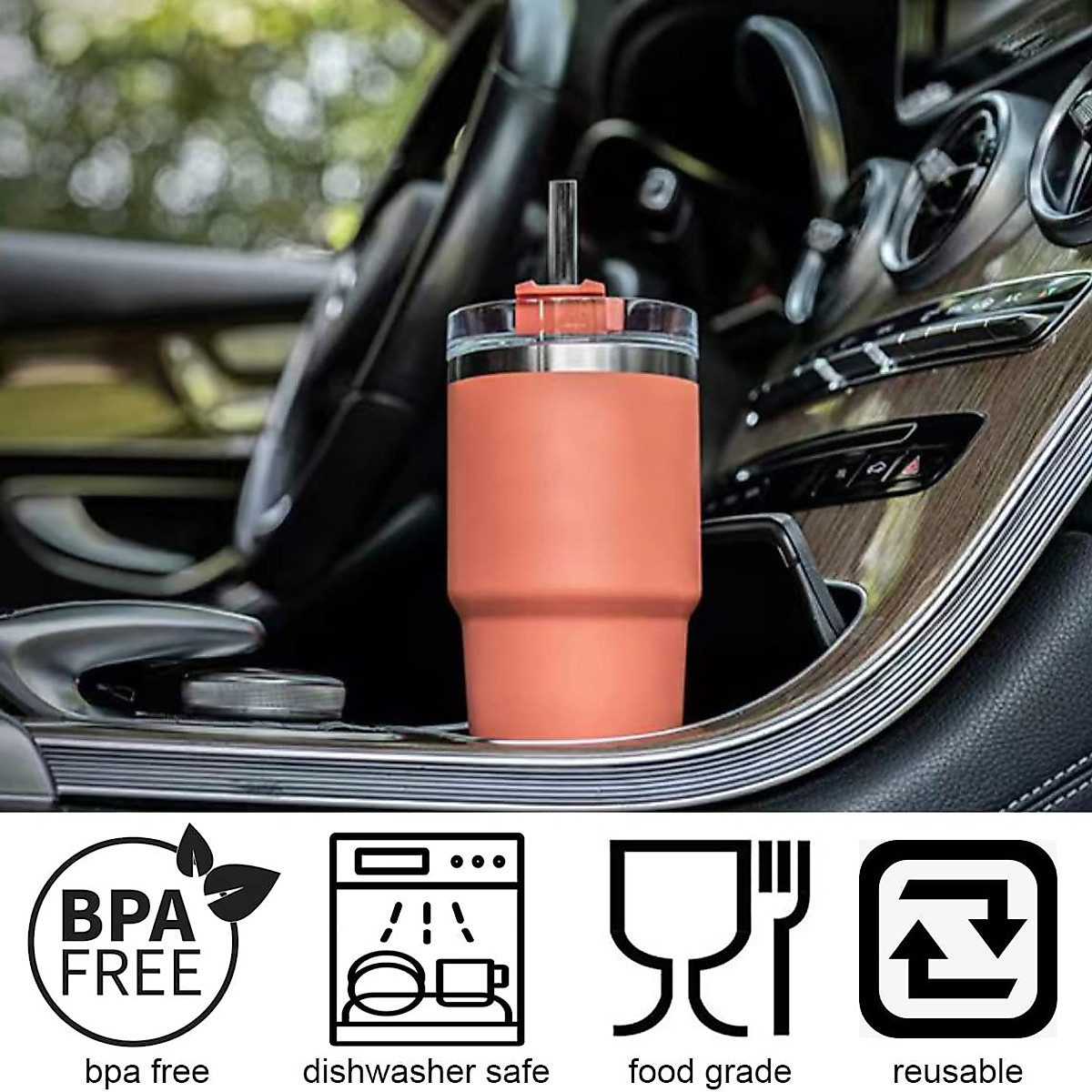 ALINK 10 Pack Silicone Replacement Straws for Stanley 40 oz 30 oz Tumbler, 12 in Long Reusable Clear Straws for Stanley Cup Accessories, Half Gallon Jug, Plus 2 Cleaning Brush