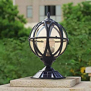 CZLZY Solar LED Exterior Rainproof Glass Ball Porch Column Post Lights Outdoor Waterproof Fence Wall Pillar Lamps Aluminum Landscape Courtyard Street Lights Deck Bollard Light Pedestal Light