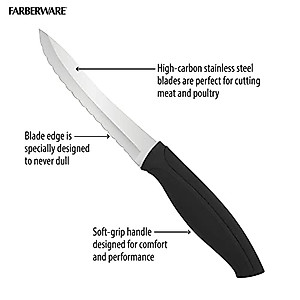 Farberware Precise Slice Steak Knife Set, 4-Piece, Black