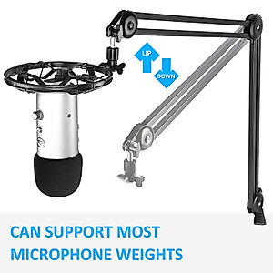 Blue Yeti Boom Arm Mic Stand with Pop Filter - Professional Broadcast Boom Arm for Blue Yeti with Foam Windscreen by YOUSHARES