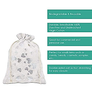 12pk - 8x10 Cotton Canvas Muslin Gift Bags with Drawstring for Presents, Party Favors, Samples (Silver Hearts, Large) by TheDisplayGuys