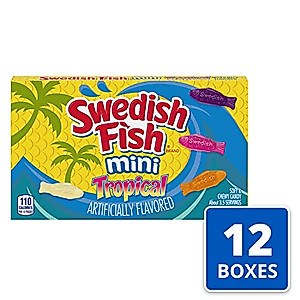 SWEDISH FISH Mini Tropical Soft & Chewy Candy, Bulk Candy, 12 - 3.5 oz Boxes