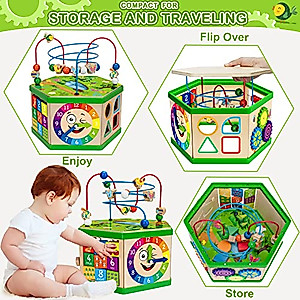 V-Opitos Learning Toys for Toddler 1, 2, 3 Years Old, 7 in 1 Wooden Activity Cube, Montessori Early Educational Toys for Baby, 12-18 Months, Ideal First Birthday Gifts for Kids Girl