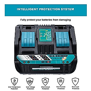 18V DC18RD Dual Ports Battery Charger for Makita 14.4V-18V LXT Lithium-Ion Battery BL1415 BL1430 BL1830 BL1840 BL1850 BL1850B BL1860B BL1860 BL1815, Hiesuan Replace DC18RC DC18SF DC18RT