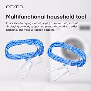 Clothes Line 19.7 Ft - Indoors & Outdoors Clothesline - Portable Laundry Line for Hanging Clothes - Windproof Rope with Hooks