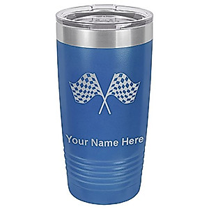 LaserGram 20oz Vacuum Insulated Tumbler Mug, Racing Flags, Personalized Engraving Included (Dark Blue)