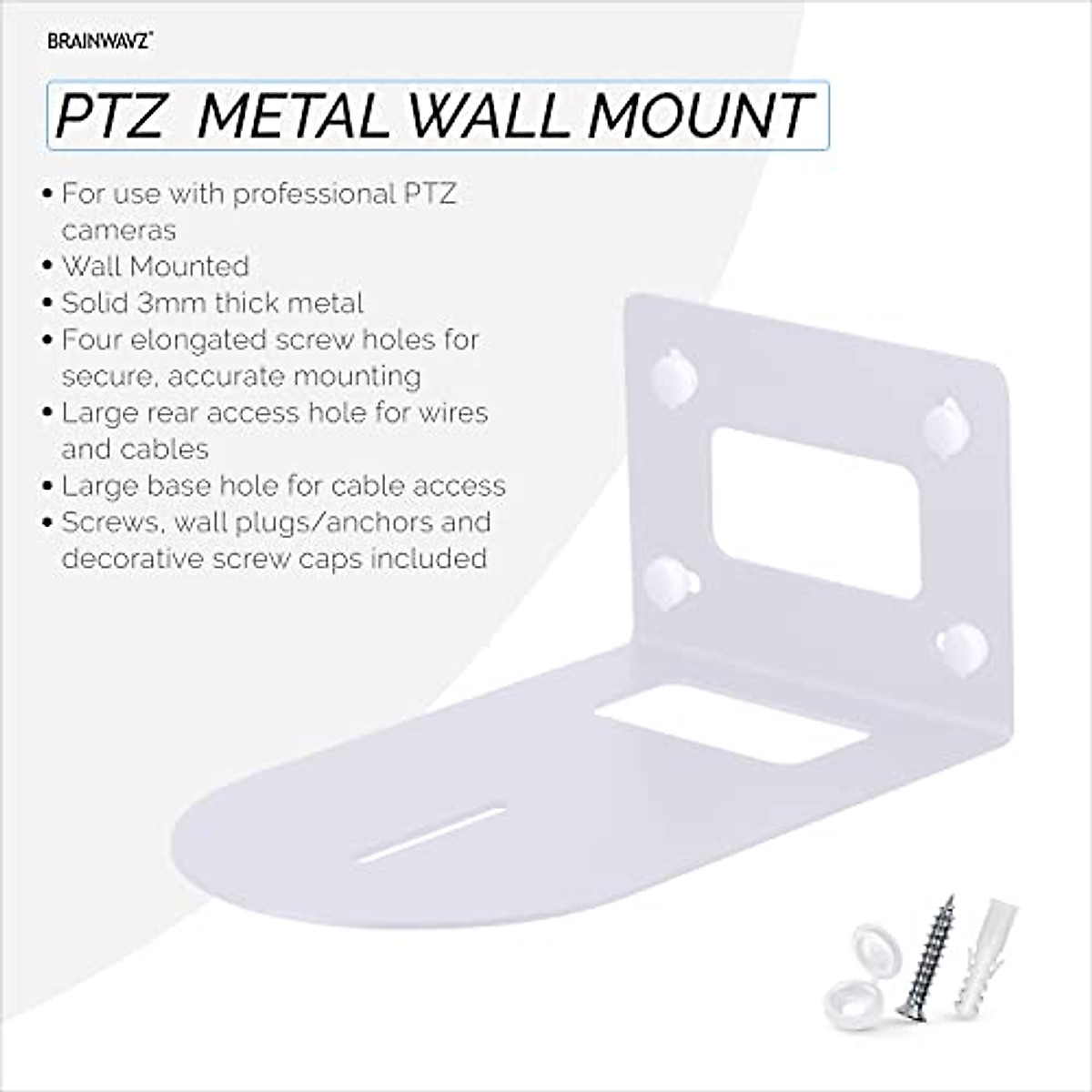 PTZ Camera Wall Mount Bracket Compatible with HuddleCam, PTZOptics, Sony, AVIPAS, AVKANS, SMTAV, FOMAKO, PRISUAL & More, Universal Holder Shelf, by Brainwavz (White)