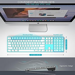 JOYACCESS Bluetooth Multi-Device Wireless Slim Quiet QWERTY Keyboard with Numeric Keypad, Profile Aluminum Keyboard for Laptop, Computer, PC, Windows (Blue & White)