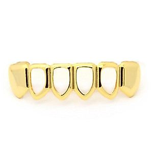 JINAO Bottom Grillz Rapper Costume Fit 18K Gold Plated Four Open Face Bottom Grills for Your Teeth for Women Men Christmas gift (Bottom))