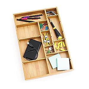 Lipper International 8397 Bamboo Wood Adjustable Drawer Organizer with 6 Removable Dividers, 12" x 17-1/2" x 1-7/8"
