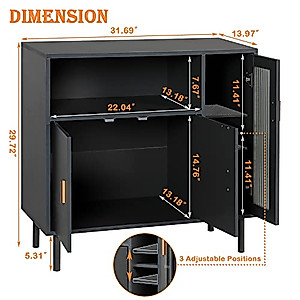 LAZZO Storage Cabinet Credenza Sideboard Buffet Cabinet with Glass Doors Free Standing Entry Coffee Bar Cabinet for Living Room, Hallway, Kitchen and Dining Room Grey