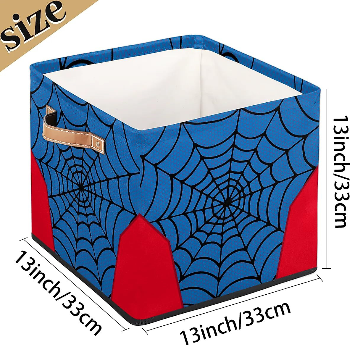 LLCXCSI Storage Bin Closet Organizer Bins with Handles, Blue Spider Web Decorative Collapsible Cube Storage Baskets for Nursery Shelf, Clothes, Toy, Towel, Book, 13"x 13"