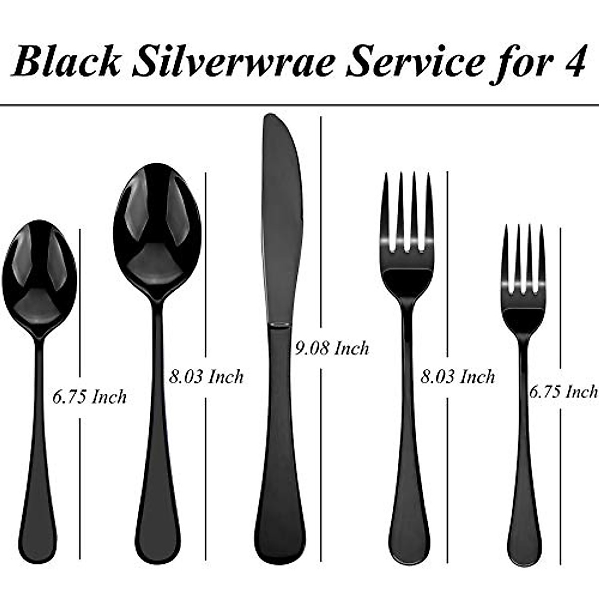 Black Silverware Set 20 Piece, Stainless Steel Flatware Set for 4, Cutlery Utensils Set Include Knives/Forks/Spoons Service for 4, Mirror Polished and Dishwasher Safe