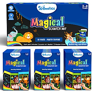 Skillmatics Party Favors (Pack of 15) - Magical Scratch Art Set for Kids, Animals, Goodie Bag, Stocking Stuffers, DIY Craft Activity, Christmas Gifts for Girls, Boys Ages 3, 4, 5, 6, 7, 8