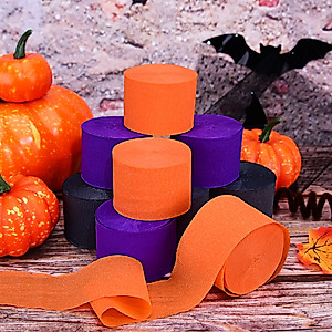 Hapeper 9 Rolls Crepe Paper Streamers for Halloween Themed Party Decorations, 82 Feet/Roll, Purple, Orange, Black