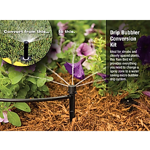 Rain Bird CNV182MBS Drip Irrigation Sprinkler Conversion Kit, 1800 Pop-Up to 6 Drip Micro Bubblers with 1/4" Tubing