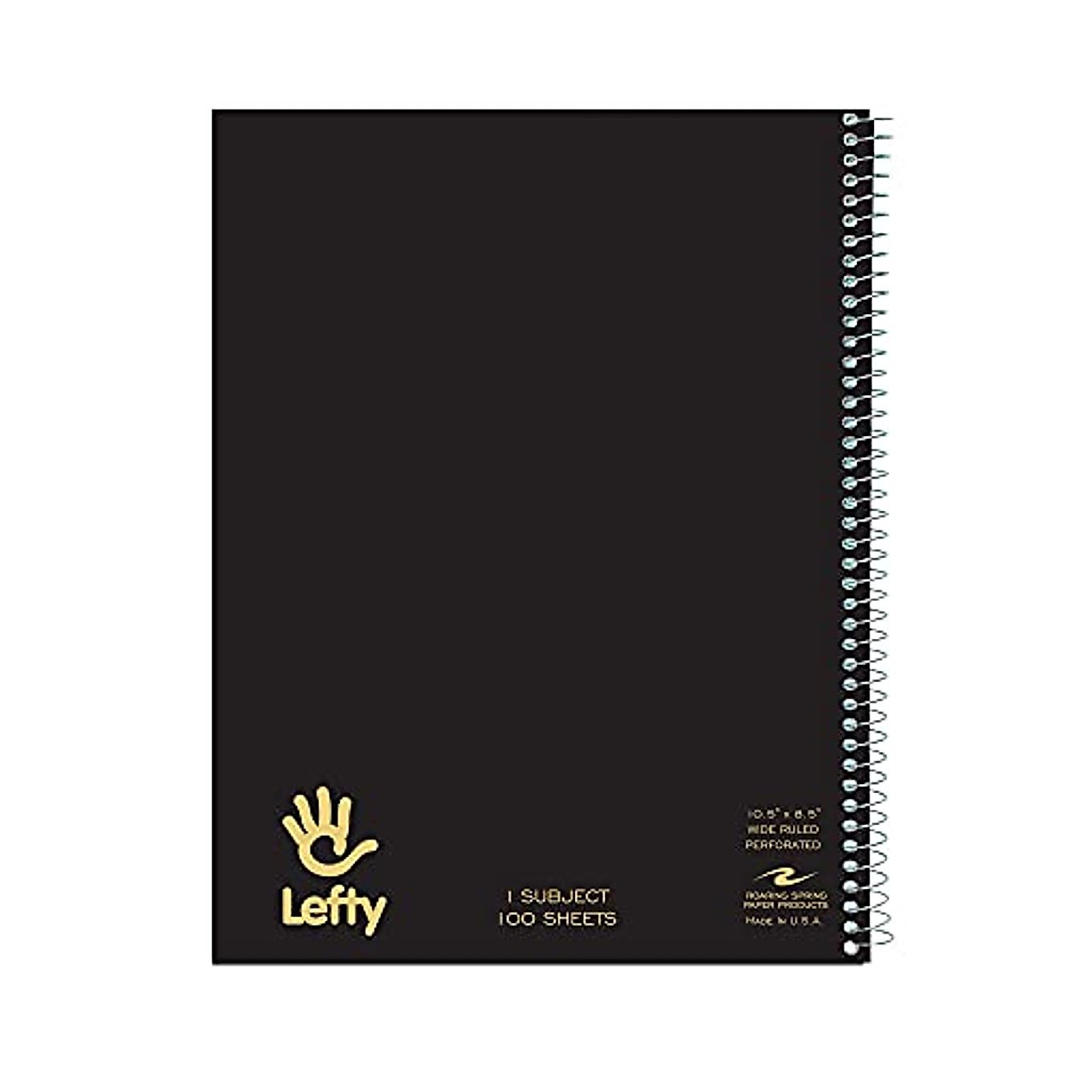 Roaring Spring Lefty Wirebound Spiral Left Handed Notebook, One Subject, 8.5"x10.5", 100 White Sheets Wide Ruled Paper, Asst Colors, Right Side Wire For Easier Use, Perforated, 3 Hole Punched
