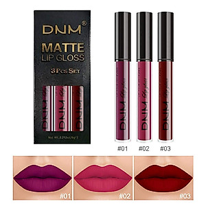 DNM 3Pcs Dark Purple Red Rose pink Matte Liquid Lipstick Sets for Black Women Matte Matt Lipstick Lip Stain Long Lasting Waterproof 24, labial mate larga duracion 24 labiales mate 24 horas originales