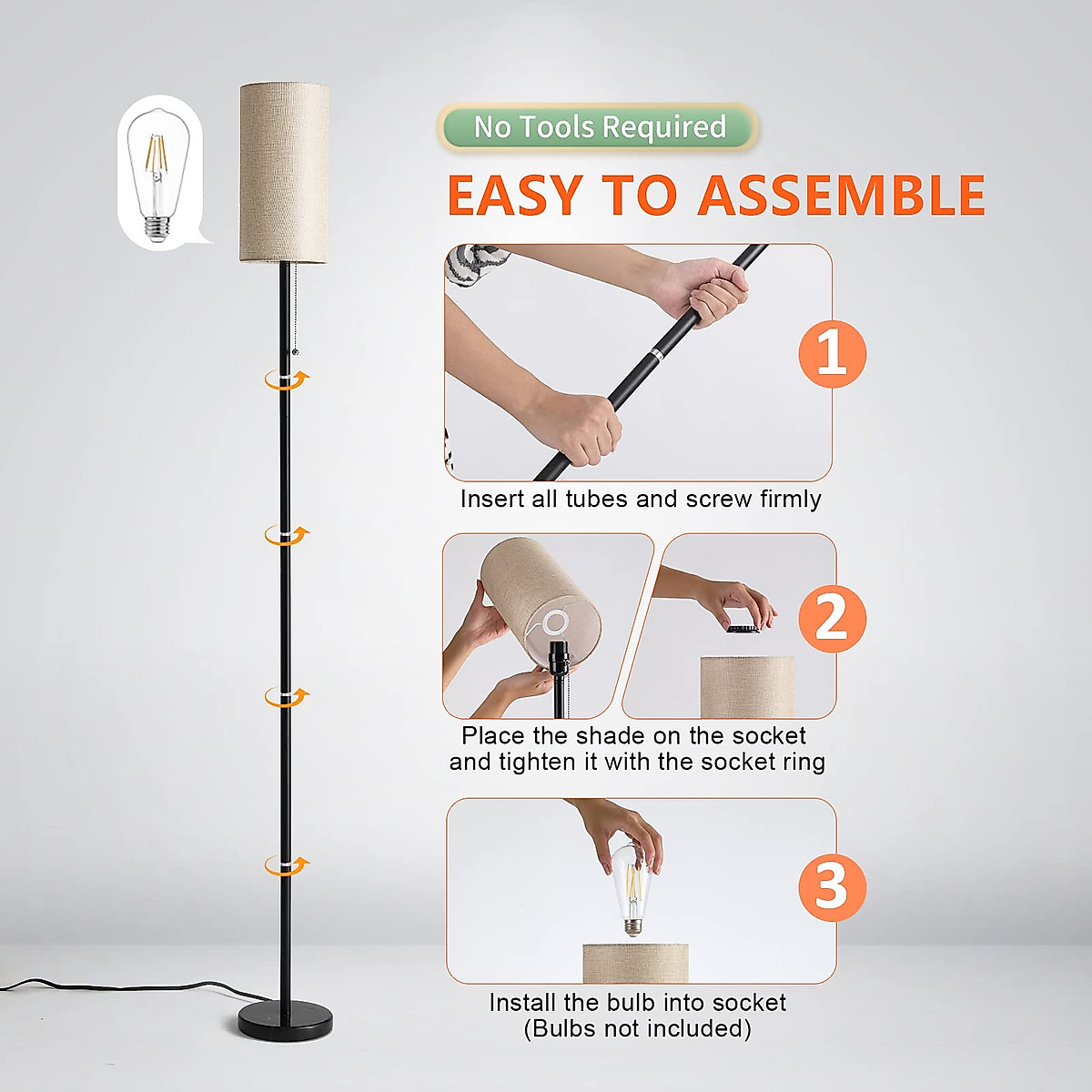 Floor Lamps for Living Room, Modern Floor Lamp for Bedroom with Sturdy Marble Base, Simple Design Standing Lamp Stand Up Lamp for Living Room, Kids Room, Office, E26 Socket Base(Bulb Not Included)