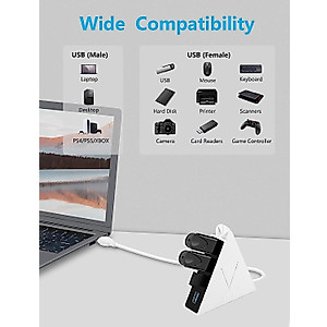 JoyReken USB 3.0 Hub,4 Port USB Hub Tower,2ft Cable USB Splitter for Laptop,PC, PS4,PS5,Xbox,Mouse,Keyboard, Flash Drive, U-Disk (White)