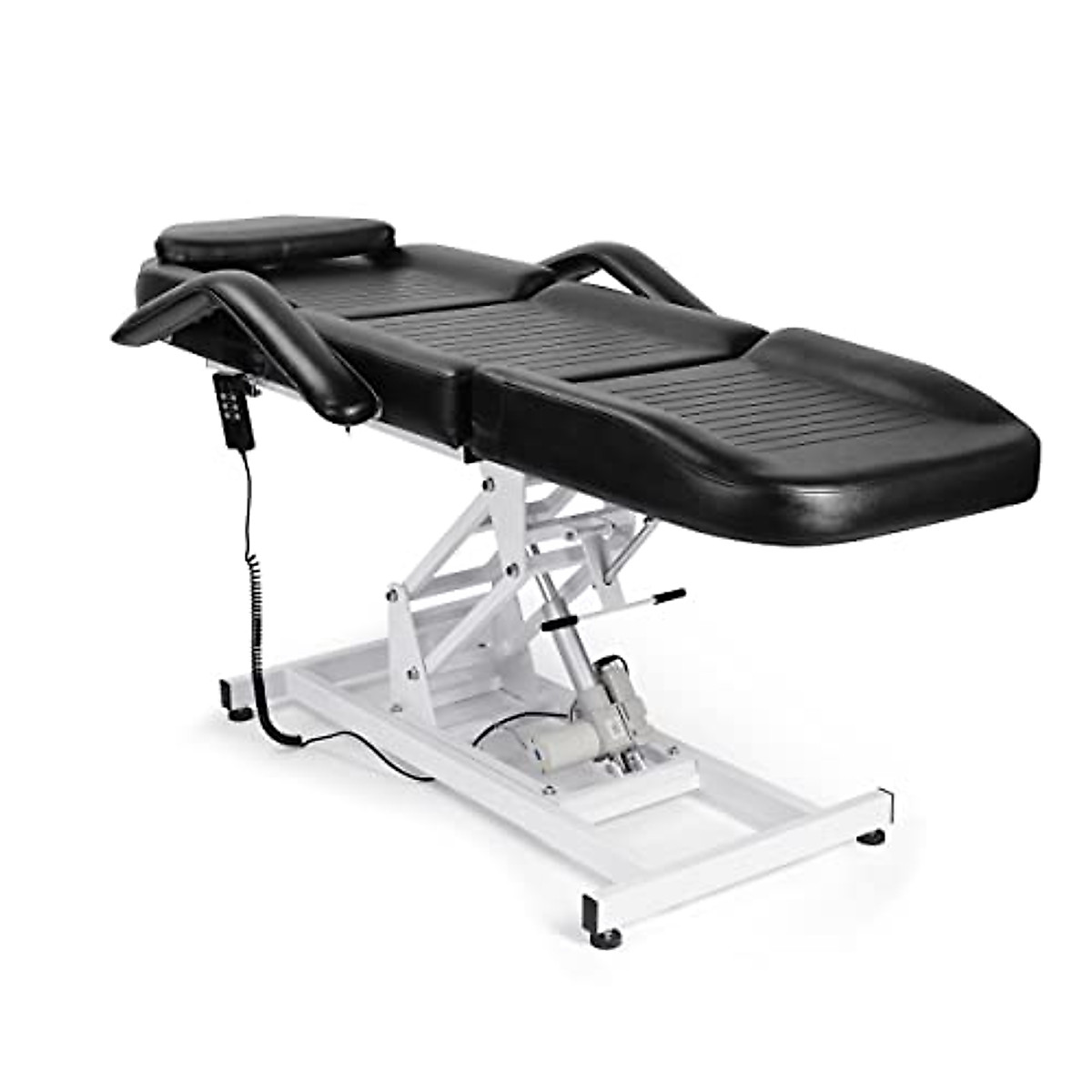 Salonsunny Electtric Salon Beauty Bed Chair Black Round Base Hydraulic Pump All Purpose Styling Chair Barbering Reclining Spa Massage Equipment