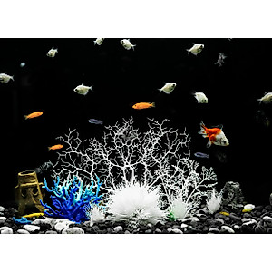 MyLifeUNIT Aquarium Plants, 7 Pack Artificial Coral Ornament for Fish Tank Decorations (White)