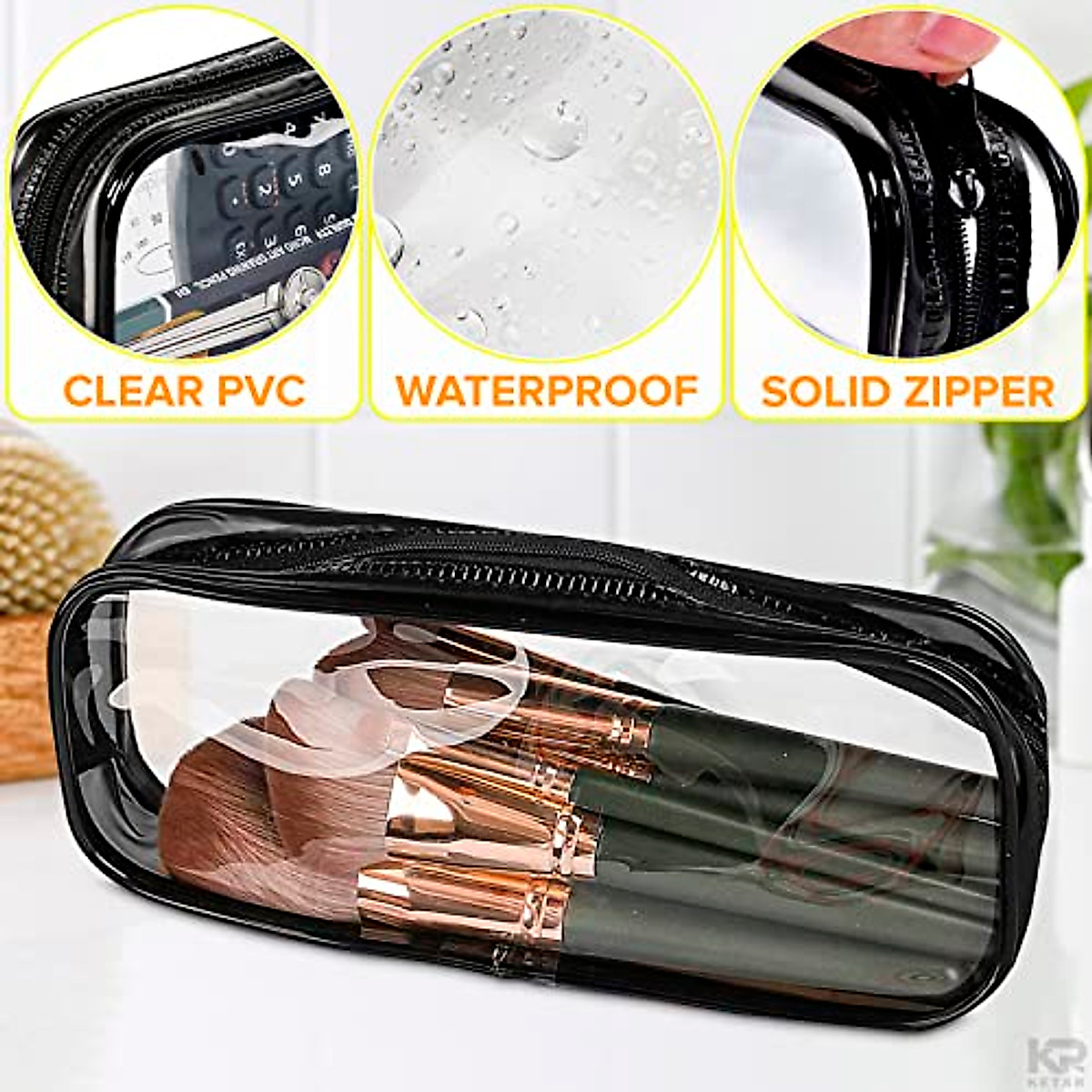 Portable Clear Pencil Pouches Zippered - 2Pcs Pencil Cases Clear Plastic Zipper Pouch Small, Travel Makeup Bag for Women - Toiletry Bag Clear Plastic Zippered Pouches Organizer, Pencil Pouch for Kids