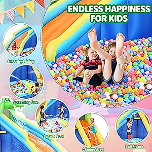 WONFUY Inflatable Water Slide, Kids Pool Slide Bounce House with Blower for Wet and Dry, Climbing, Splash Pool, Water Gun, Basketball Rim, Inflatable Water Park Backyard Waterslide Bouncy Castle