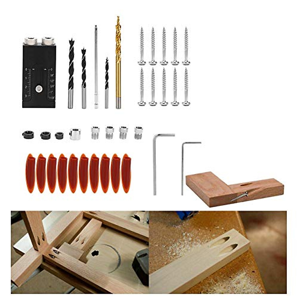 Pocket Jig Pocket Hole Jig Kit Oblique Drilling Locator Double Woodwork Guides Joint Angle Tool Carpentry with Brass Drill Bit Alloy Rotor for Jigs