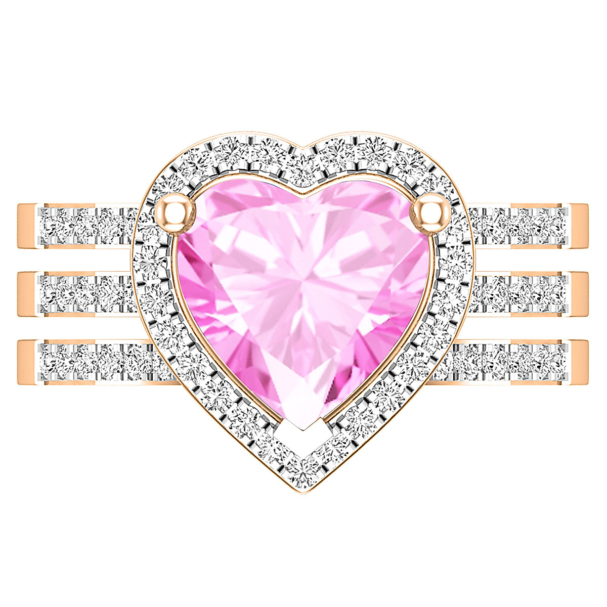 Dazzlingrock Collection 9mm Heart Shaped Created Pink Sapphire & 0.63 CT Round Natural White Diamond Wedding Ring Set for Her in 18K Rose Gold, Size 9