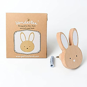 WONDERBEE Decorative Wall Hook | Ideal Decor for Child's Bedroom, Nursery or Bathroom | Girls & Boys | Genuine Wood | Easy to Install Sturdy Metal Screw | Hanging Coats,Backpacks,Towels (Rabbit)