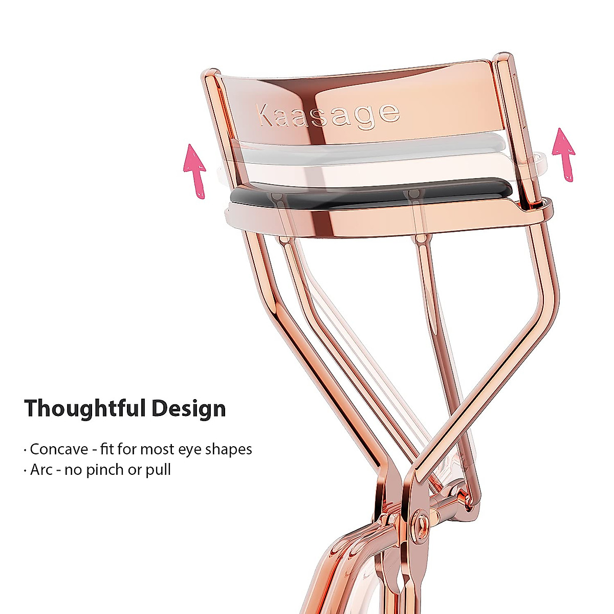 Rose Gold Eyelash Curler - Ergonomic Design, Exquisite Rose Gold, 5 Replaceable Silicone Pads & Storage Bag Included