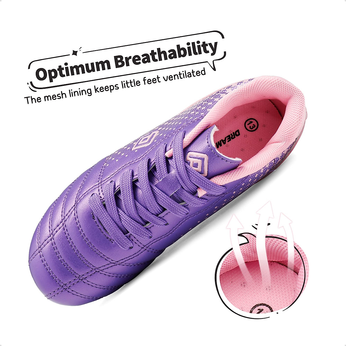 DREAM PAIRS Boys Girls SUPERFLIGHT-1K Outdoor Football Shoes Soccer Cleats Light/Purple/Pink Size 1 Little Kid