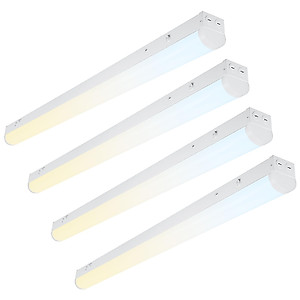 LEONLITE 4FT LED Linear Strip Light, 120V-277V 40W 5200LM (240W Eqv.) 3500K/4000K/5000K Selectable, Flush Mount 0-10V Dimmable Commercial Grade Indoor Shop Light Fixture, UL Listed, Pack of 4