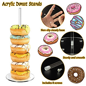 Ponpon Acrylic Donut Stand for Dessert Table, 5 Packs Clear Donuts Holder Stand Party, Donut Bagel Display Stand for Party, Wedding, Birthday, Class Reunion, 12 Inch