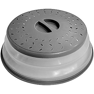 OUZIFISH Microwave Plate Cover 10.5 inch Collapsible Food Plate Lid Cover - BPA Free, Easy Grip, Microwave Plate Guard Lid With Steam Vent & Colander Strainer for Fruit (Grey)