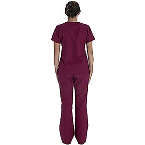 Vital Threads Womens Scrubs Set V-Neck Top & Drawstring Pant, VT513C, S, Wine