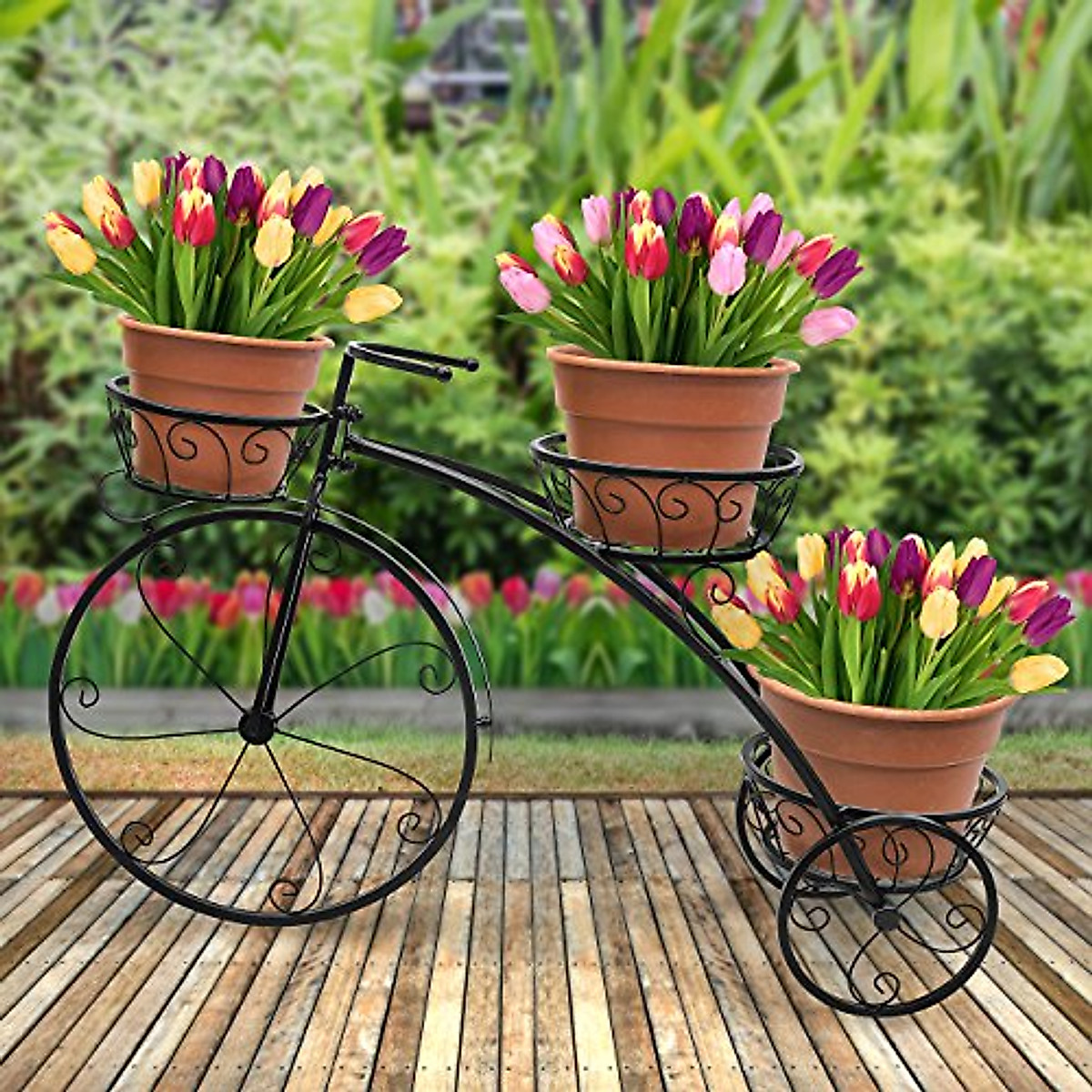 Sorbus Tricycle Plant Stand - Flower Pot Cart Holder - Ideal for Home, Garden, Patio - Great Gift for Plant Lovers, Housewarming, Mother’s Day - Parisian Style (Black)
