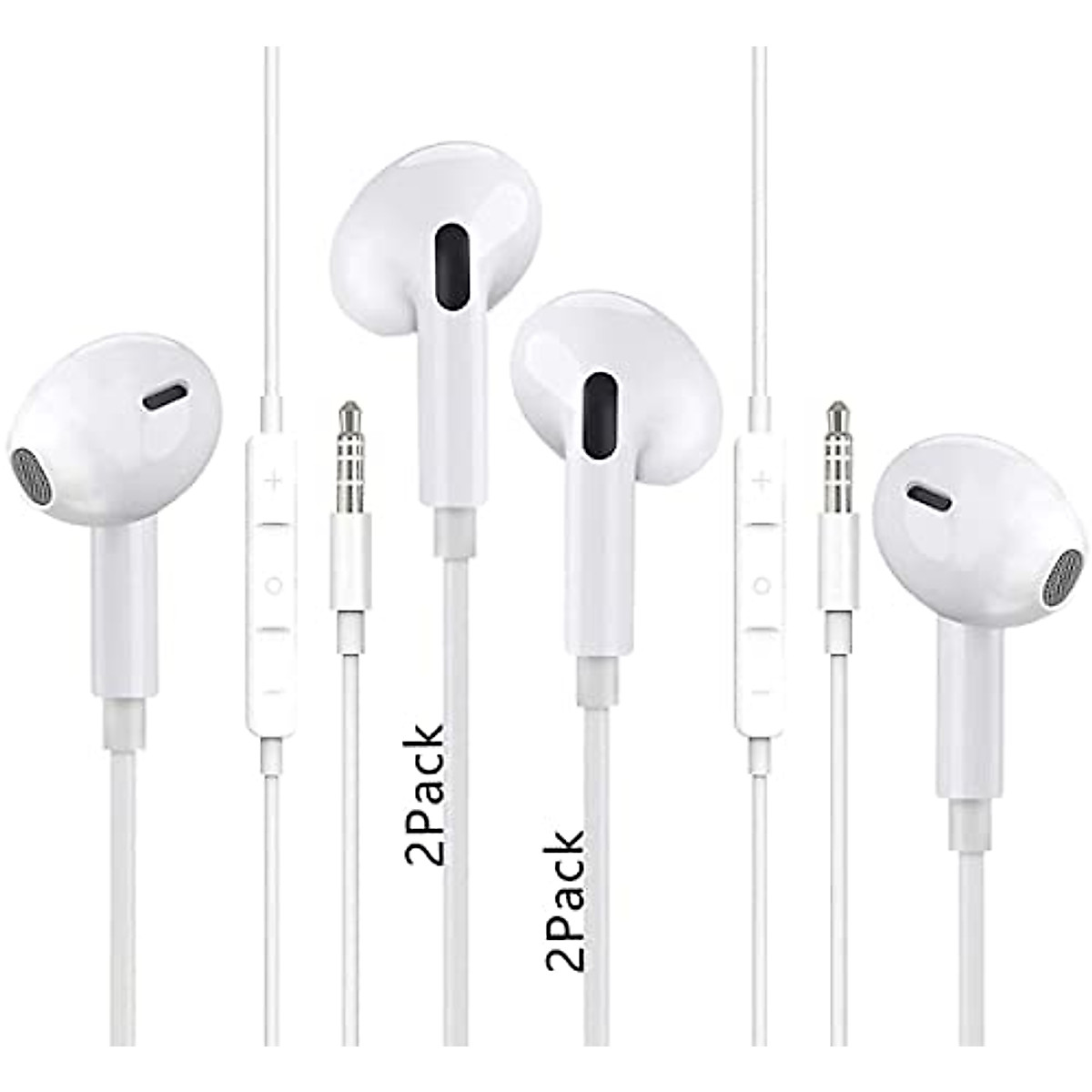 2 Pack-Apple Earbuds [Apple MFi Certified] 3.5mm Headphone Earphone Wired in Ear Stereo Noise Isolating with Built-in Microphone & Volume Control Compatible with iPhone,iPad,PC,MP3/4,Android -White