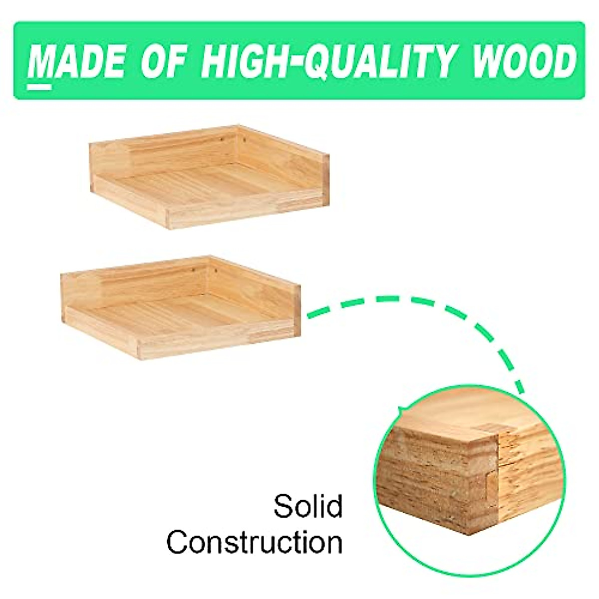 Coral Flower Accent Utility Levie Rustic Modern Floating Corner Wood Wall Shelves for Living Room Kitchen Home Office and More, 12 inches, Walnut