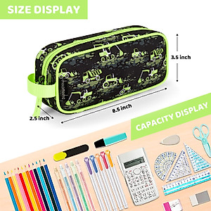 Choco Mocha Excavators Pencil Case for Boys Toddler, Soft Zipper Small Pencil Pouch for Little Boys, Kids Pencil Bag for Boys, Green