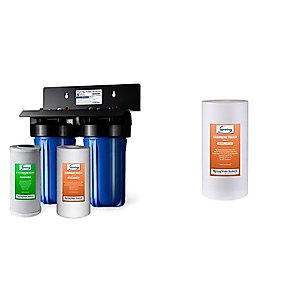 iSpring WGB21B 2-Stage Whole House Water Filtration System & FP15B Whole House Water High Capacity Premium PP Sediment Filter Replacement Cartridge, 4.5" x 10", White