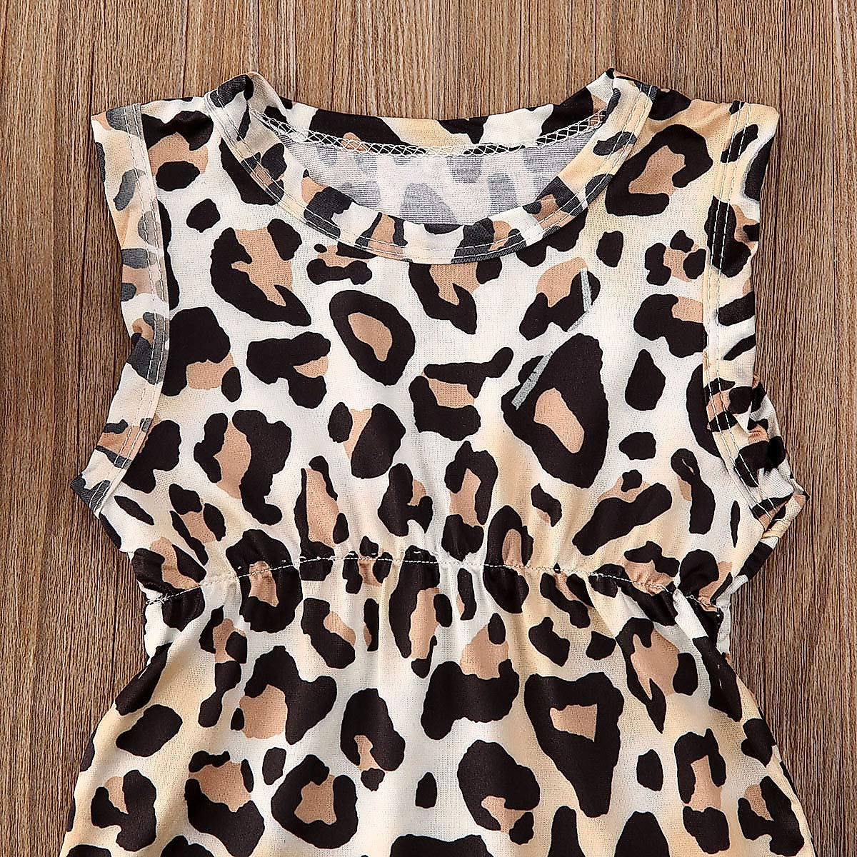 Newborn Kids Baby Girls Clothes Floral Jumpsuit Romper Playsuit Backless Ruffle Headband Sunsuit Outfits (Leopard, 0-6 Months)