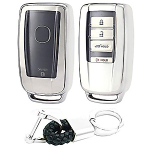 Royalfox(TM) Luxury 2 3 4 Buttons Soft TPU Smart Remote Key Fob case Cover for Acura RLX RDX MDX ILX TLX PLX NSX,with Bling Key Strap (Silver)