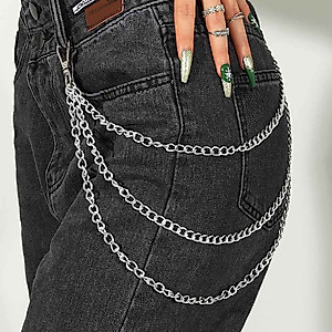Zehope Layered Pant Chains Silver Goth Jean Chain Punk Hip Hop Wallet Chain Biker Pocket Chain Heavy Keychains for Women and Men